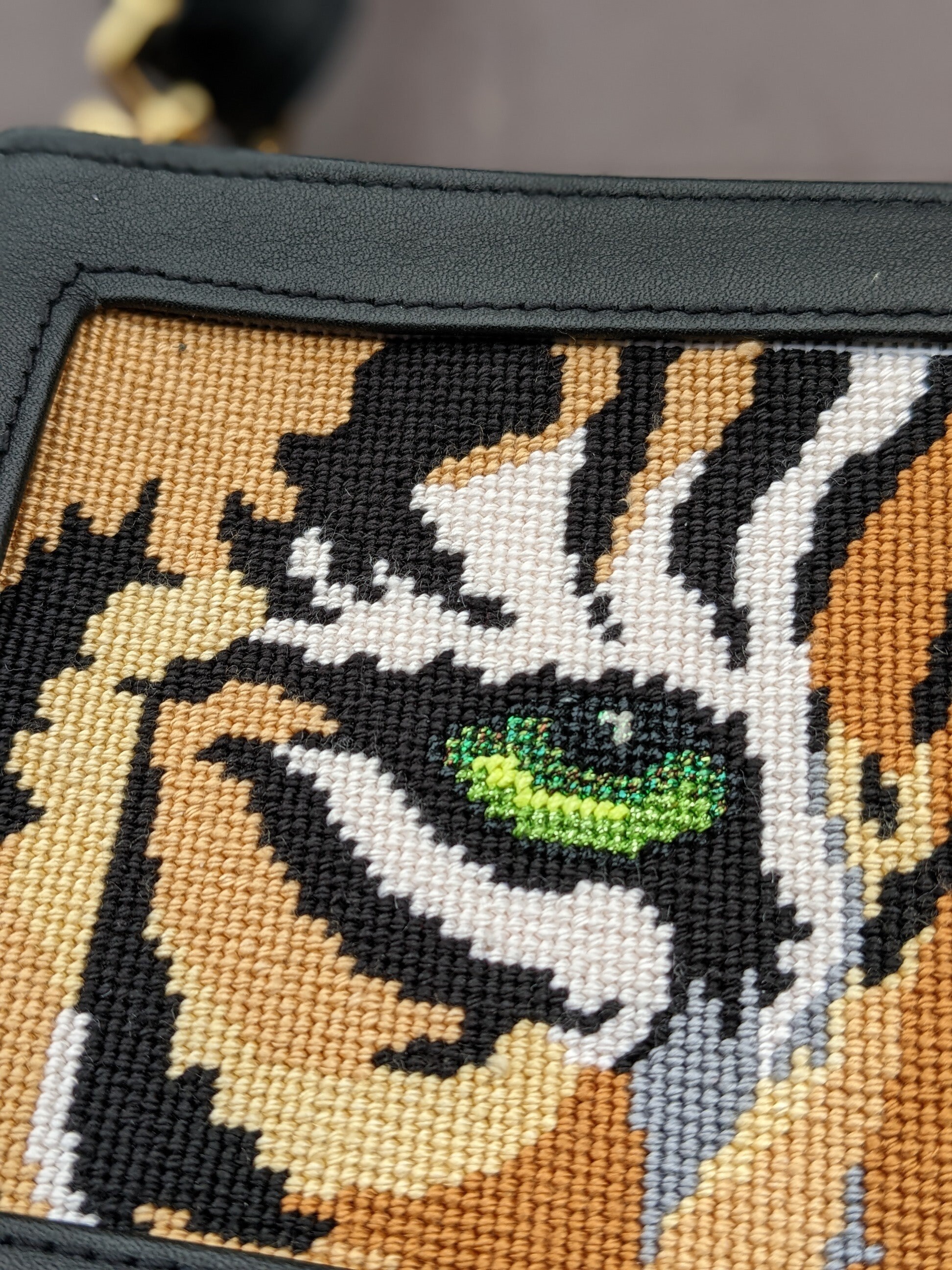 Purse - Real Leather Handbag With Tiger Needlepoint Hand-stitched - Etsy