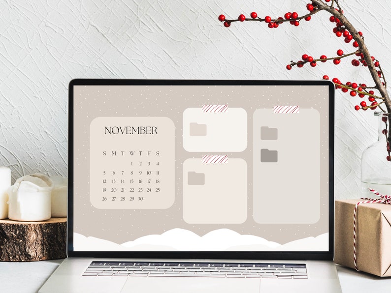 Christmas Desktop Wallpaper Organizer Minimal Winter Theme Desktop ...