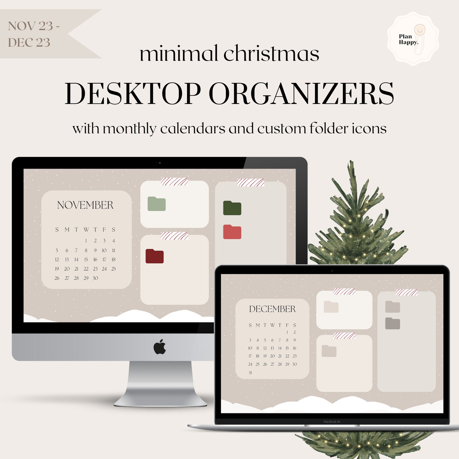 Christmas Desktop Wallpaper Organizer Minimal Winter Theme Desktop ...