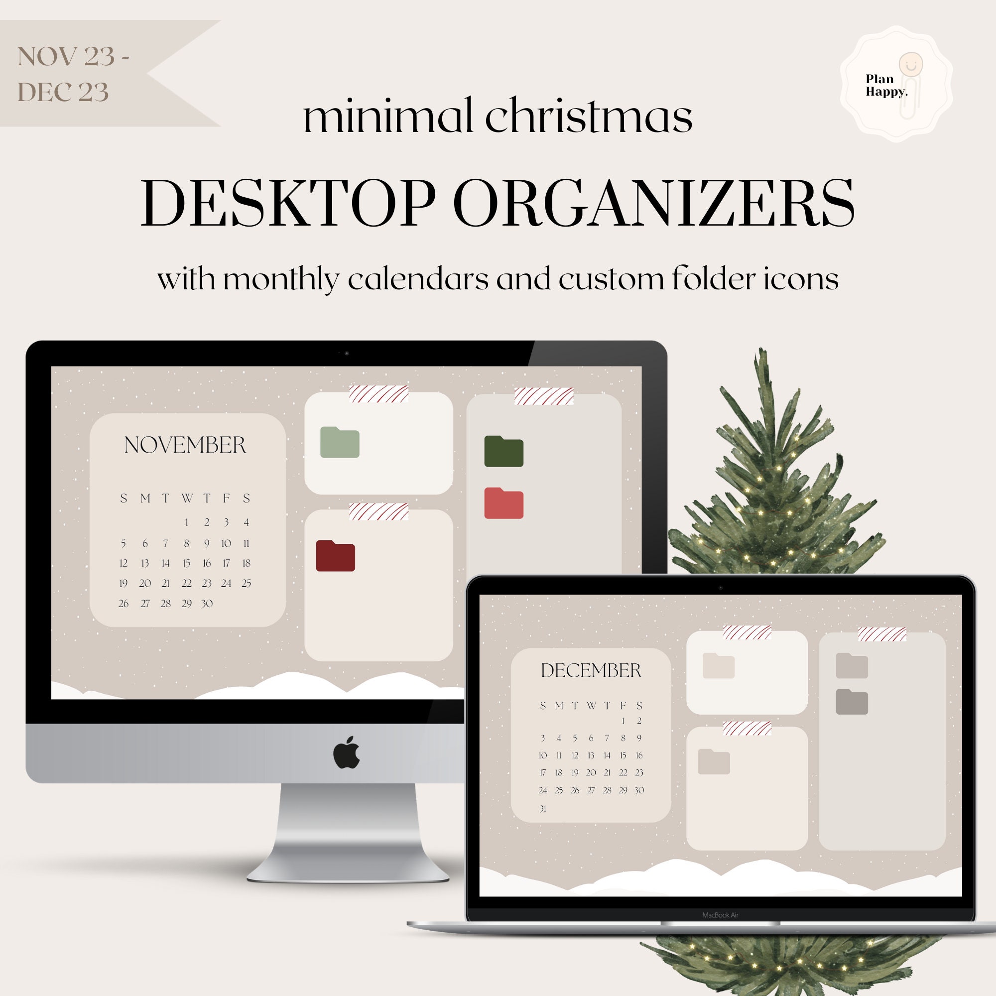 Christmas Desktop Wallpaper Organizer Minimal Winter Theme Desktop ...