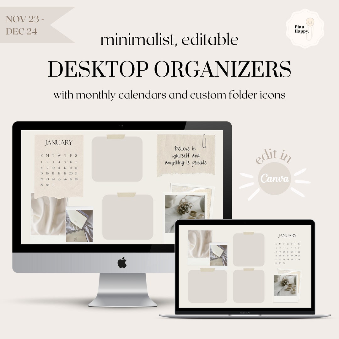 Editable Desktop Wallpaper Organizers With Monthly Calendar (nov 2023 ...