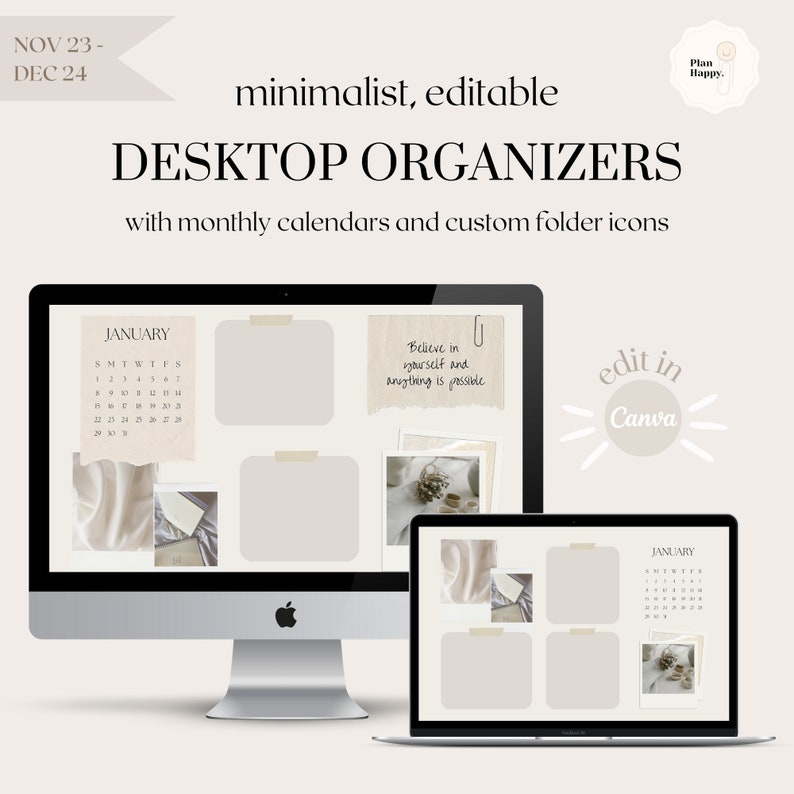 Editable Desktop Wallpaper Organizers With Monthly Calendar (nov 2023 ...