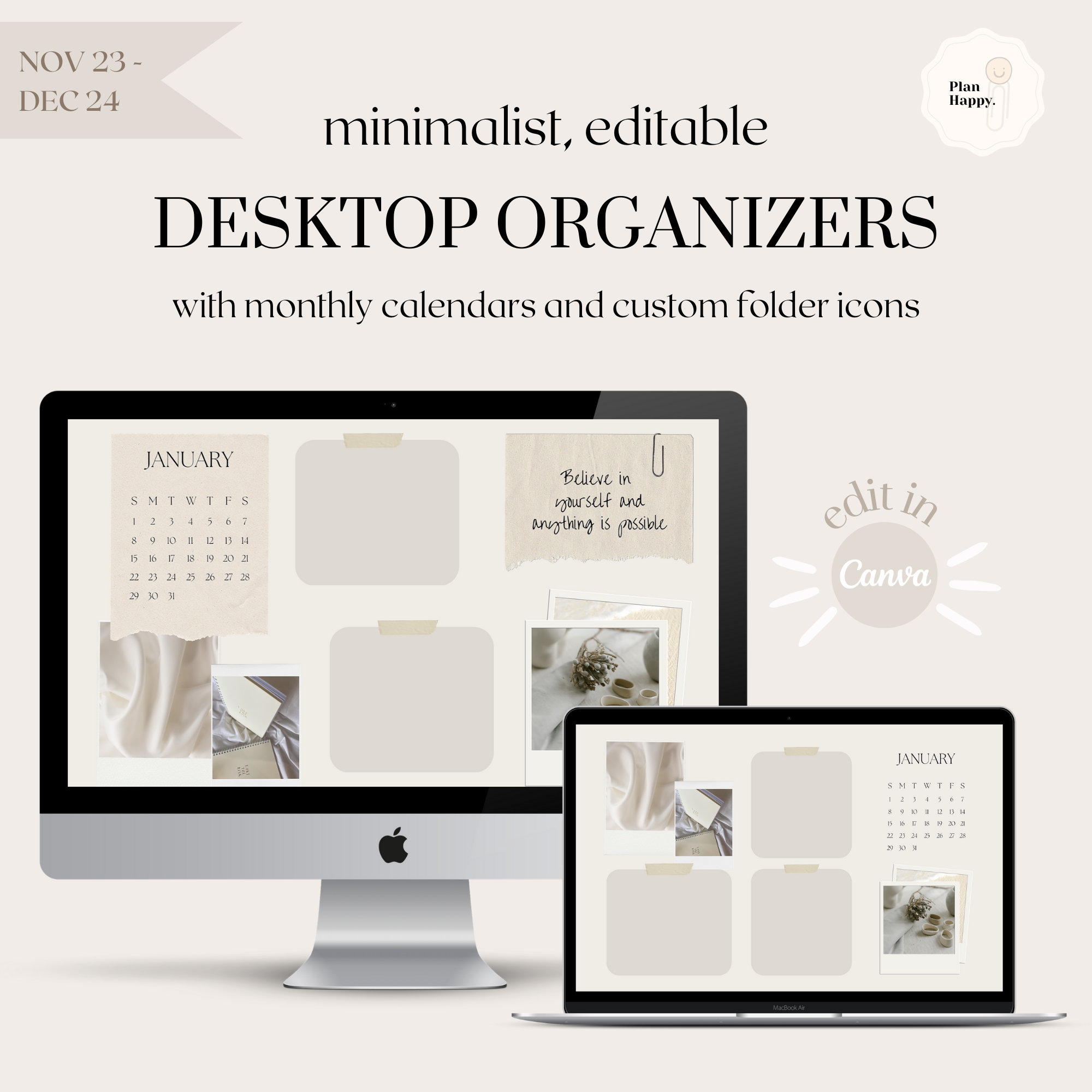 Editable Desktop Wallpaper Organizers With Monthly Calendar (nov 2023 ...