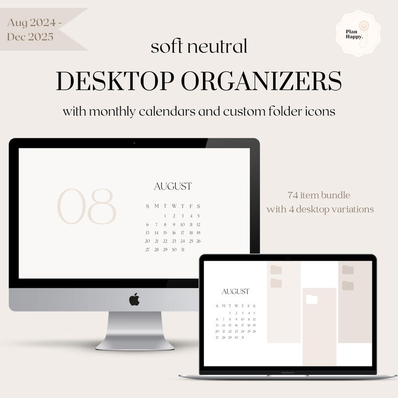 Soft Neutral Desktop Organizer Wallpapers With Monthly Calendar (aug ...