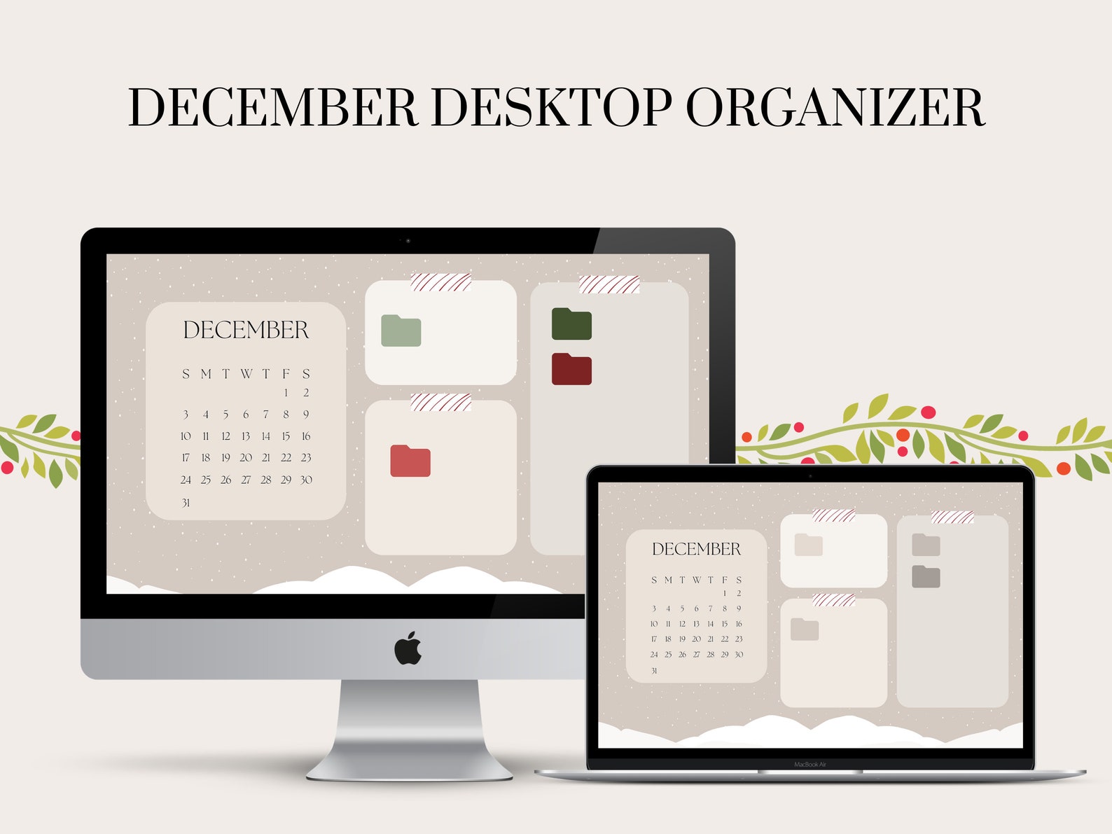 Christmas Desktop Wallpaper Organizer Minimal Winter Theme Desktop ...