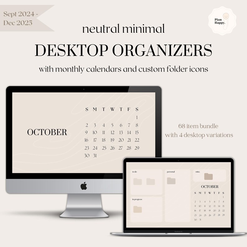 Neutral Desktop Organizer Wallpapers With Calendar (september 2024 ...