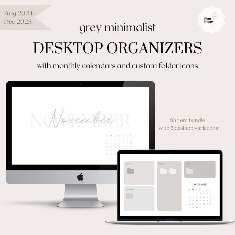 Minimalist Grey Desktop Organizer Wallpapers With Calendar (august 2024 ...