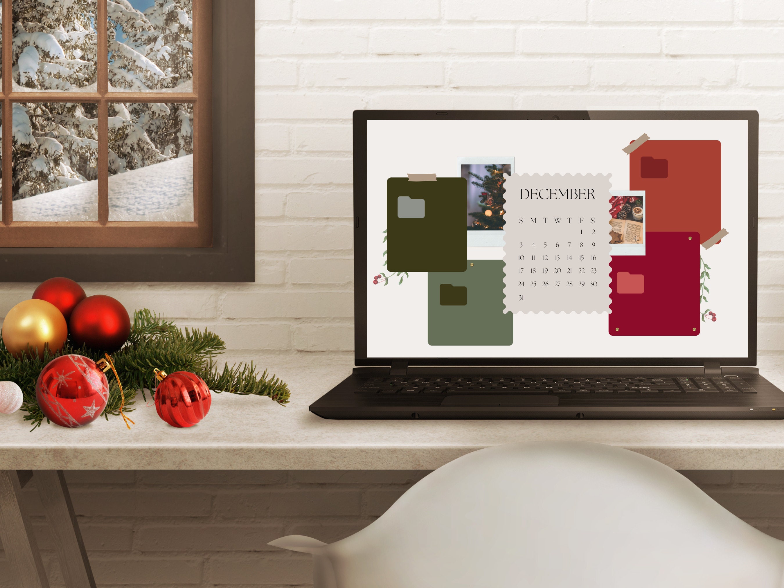 Christmas Desktop Wallpaper Organizer - Minimal Winter Theme - Desktop ...