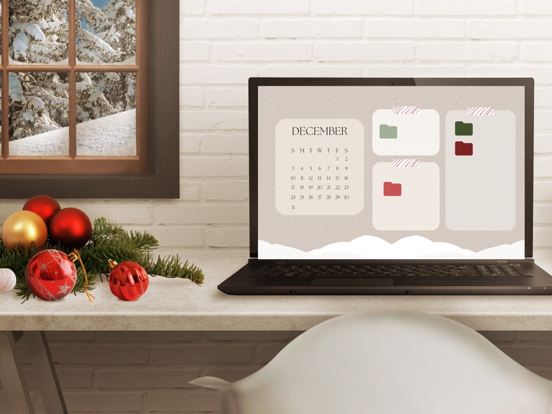 Christmas Desktop Wallpaper Organizer Minimal Winter Theme Desktop ...