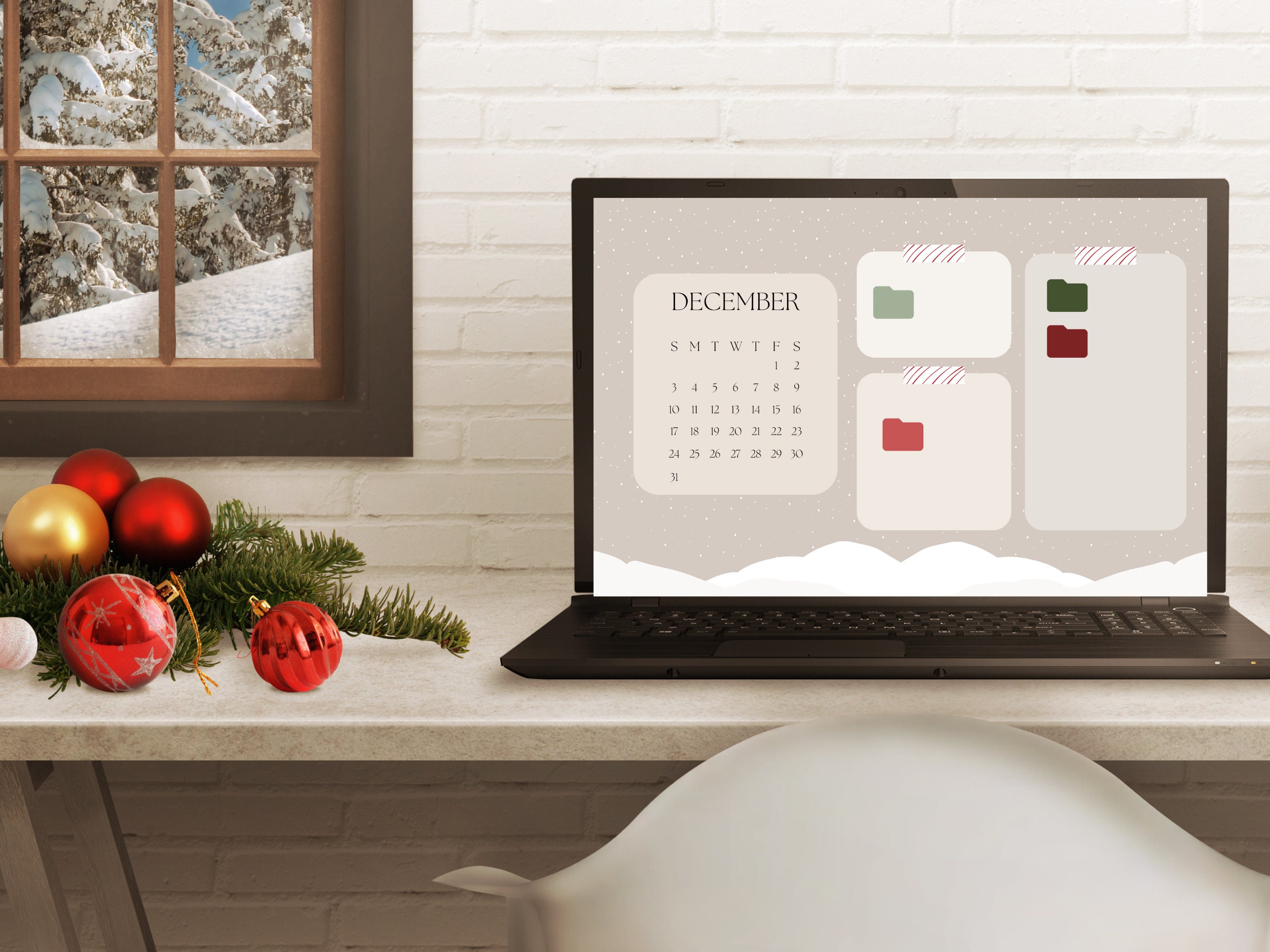 Christmas Desktop Wallpaper Organizer Minimal Winter Theme Desktop ...