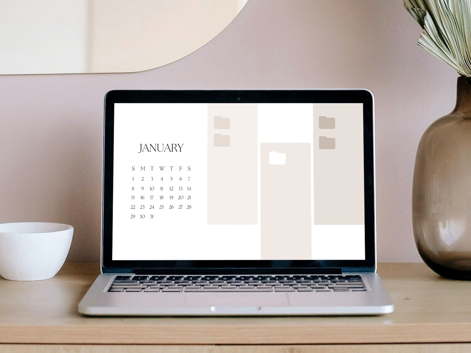 Soft Neutral Desktop Organizer Wallpapers With Monthly Calendar (aug ...