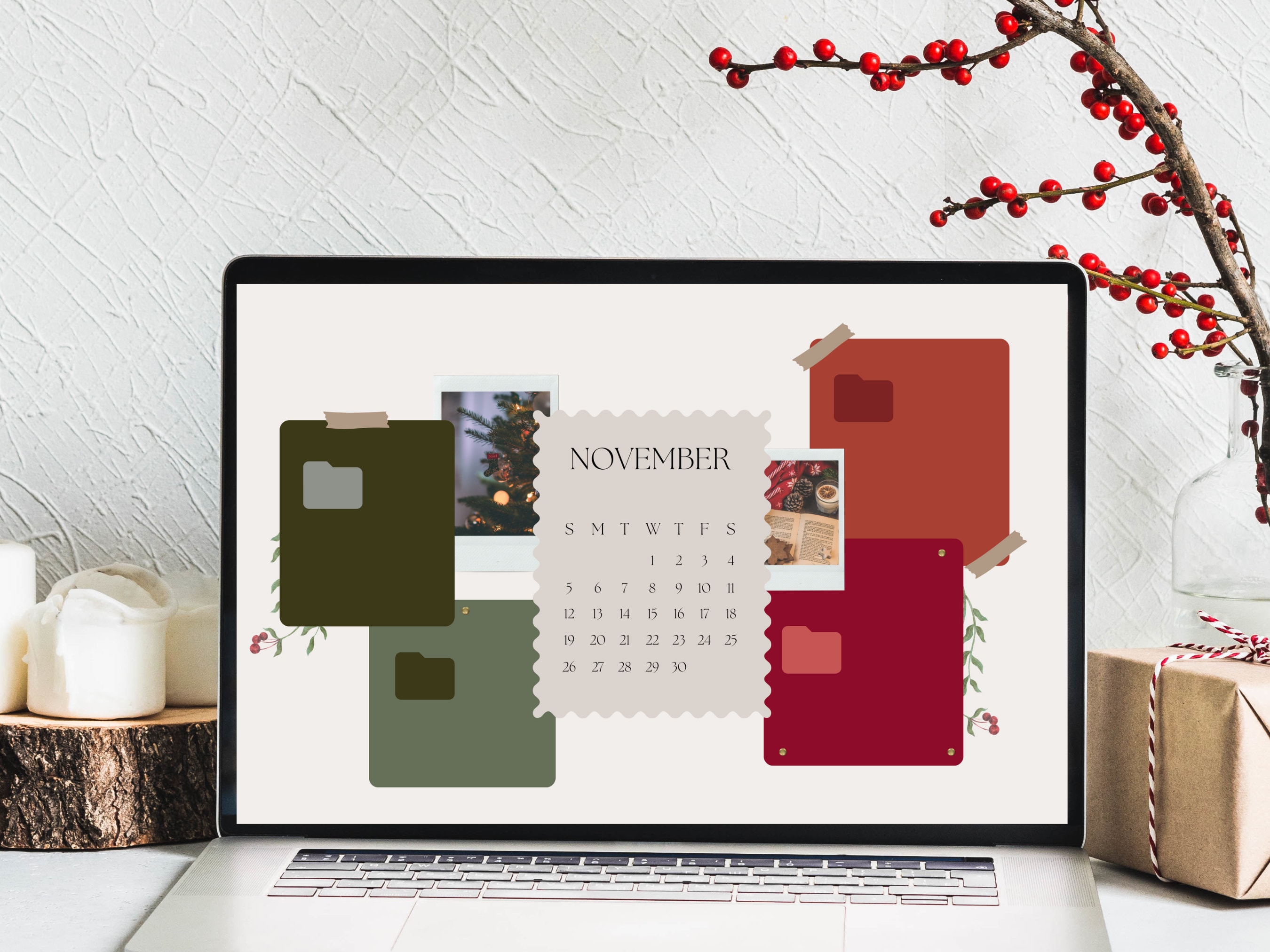 Christmas Desktop Wallpaper Organizer - Minimal Winter Theme - Desktop ...