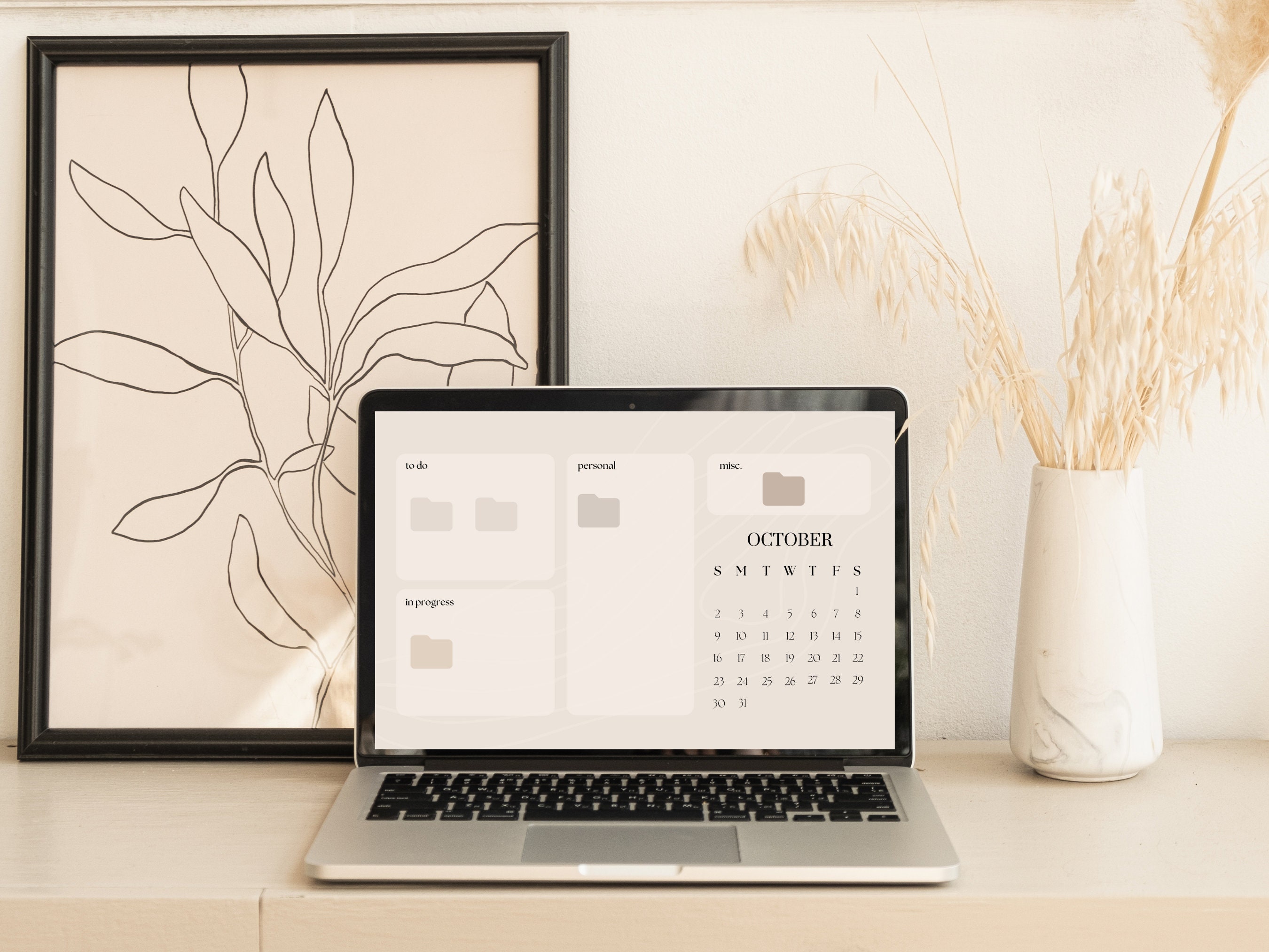 Neutral Desktop Organizer Wallpapers With Calendar (september 2024 ...