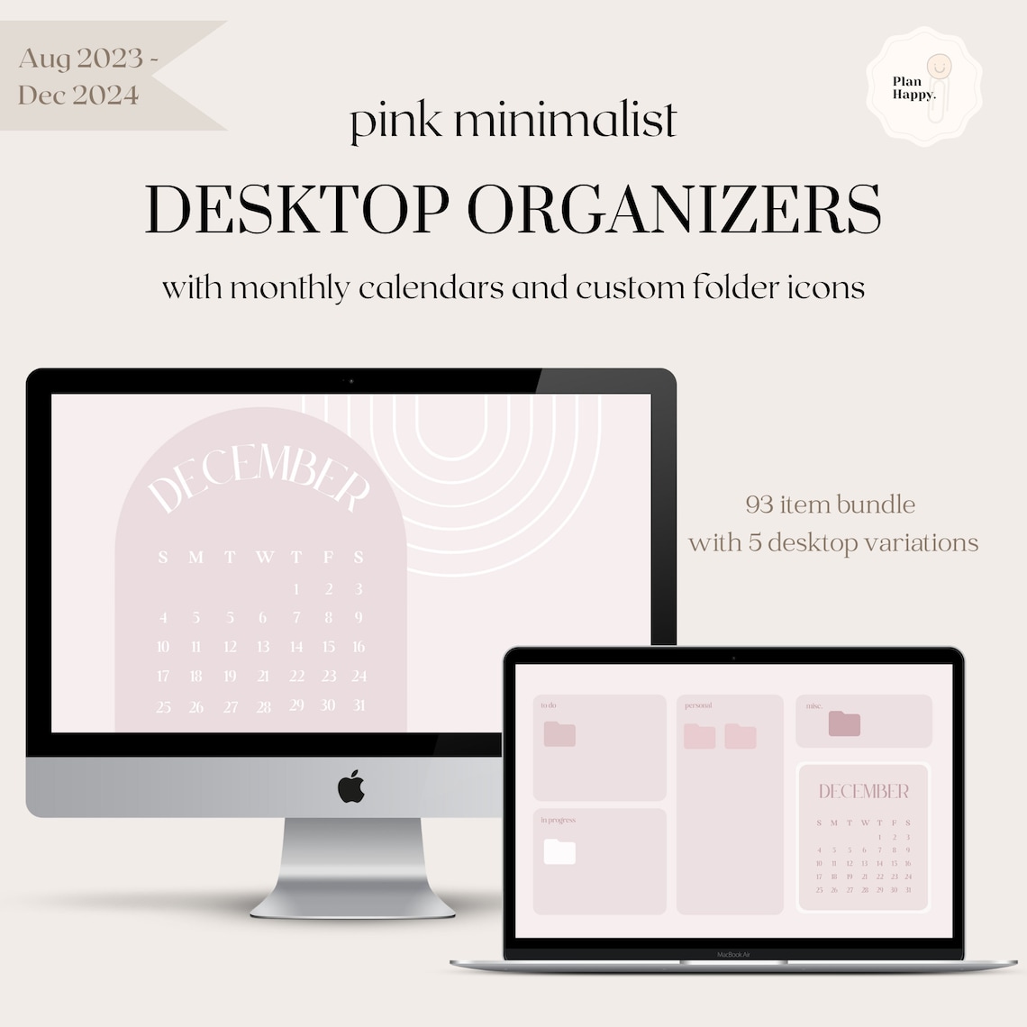 Pink Desktop Organizer Wallpapers With Monthly Calendar (aug 2023 - Dec ...