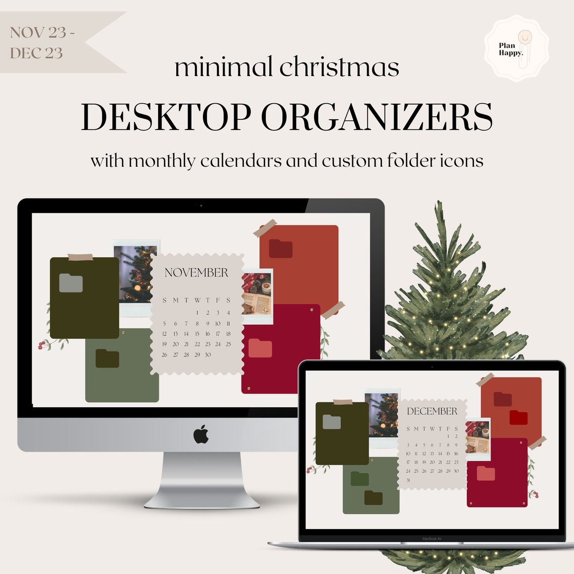 Christmas Desktop Wallpaper Organizer - Minimal Winter Theme - Desktop ...