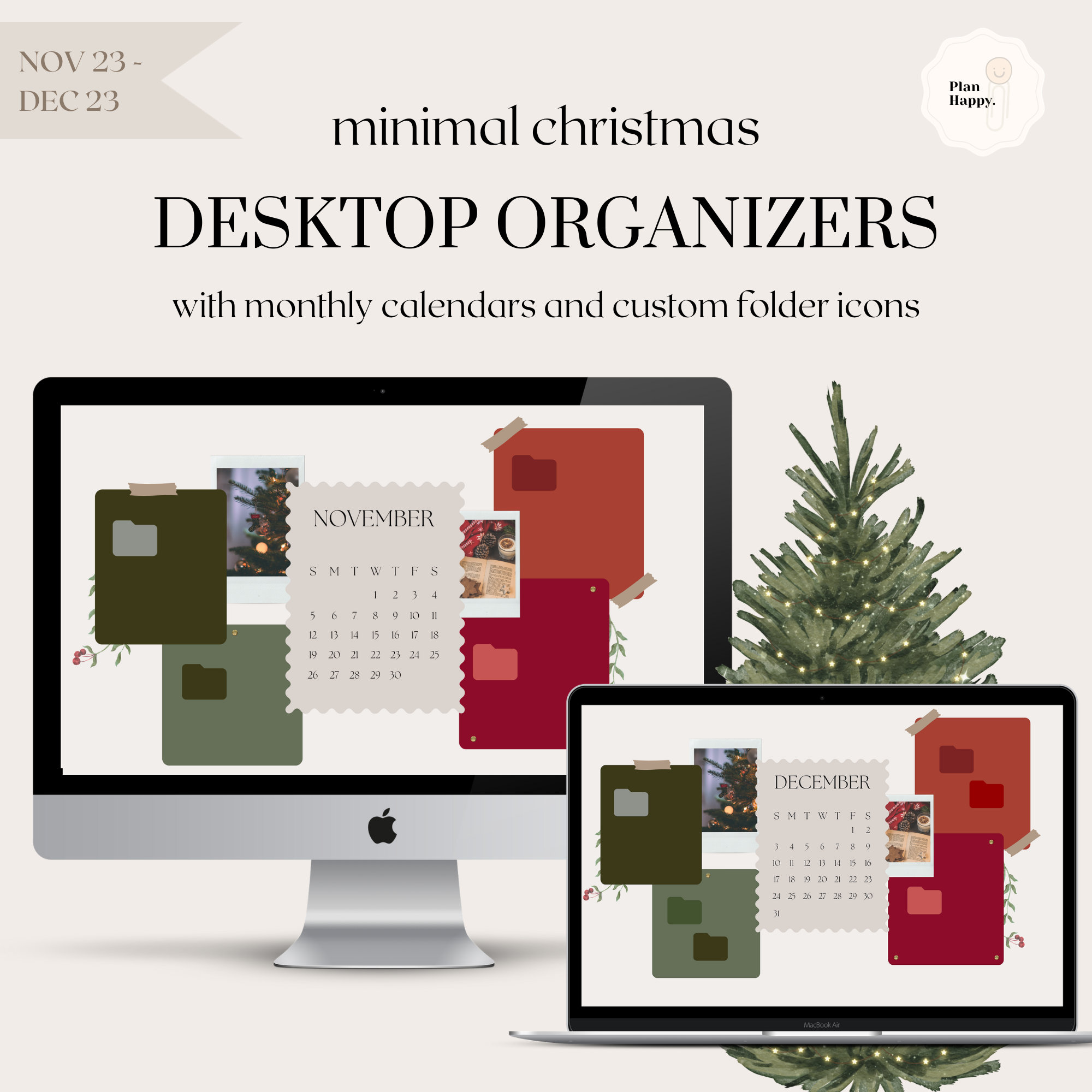 Christmas Desktop Wallpaper Organizer - Minimal Winter Theme - Desktop ...
