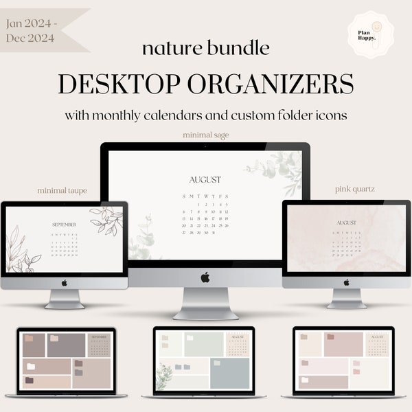 Desktop Organizing Wallpapers With Folder Icons and Monthly 2024 ...