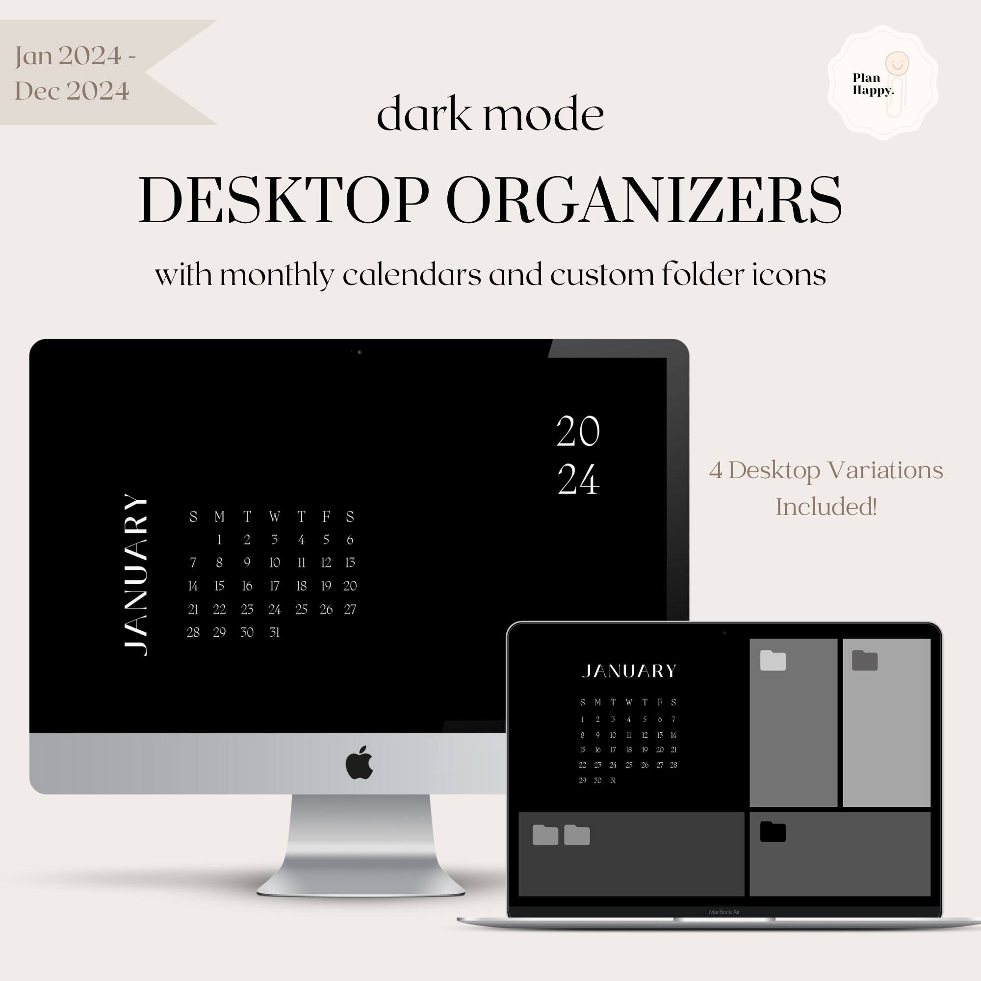 Desktop Wallpaper Organizers With Monthly Calendar jan Dec 2024 Folder ...
