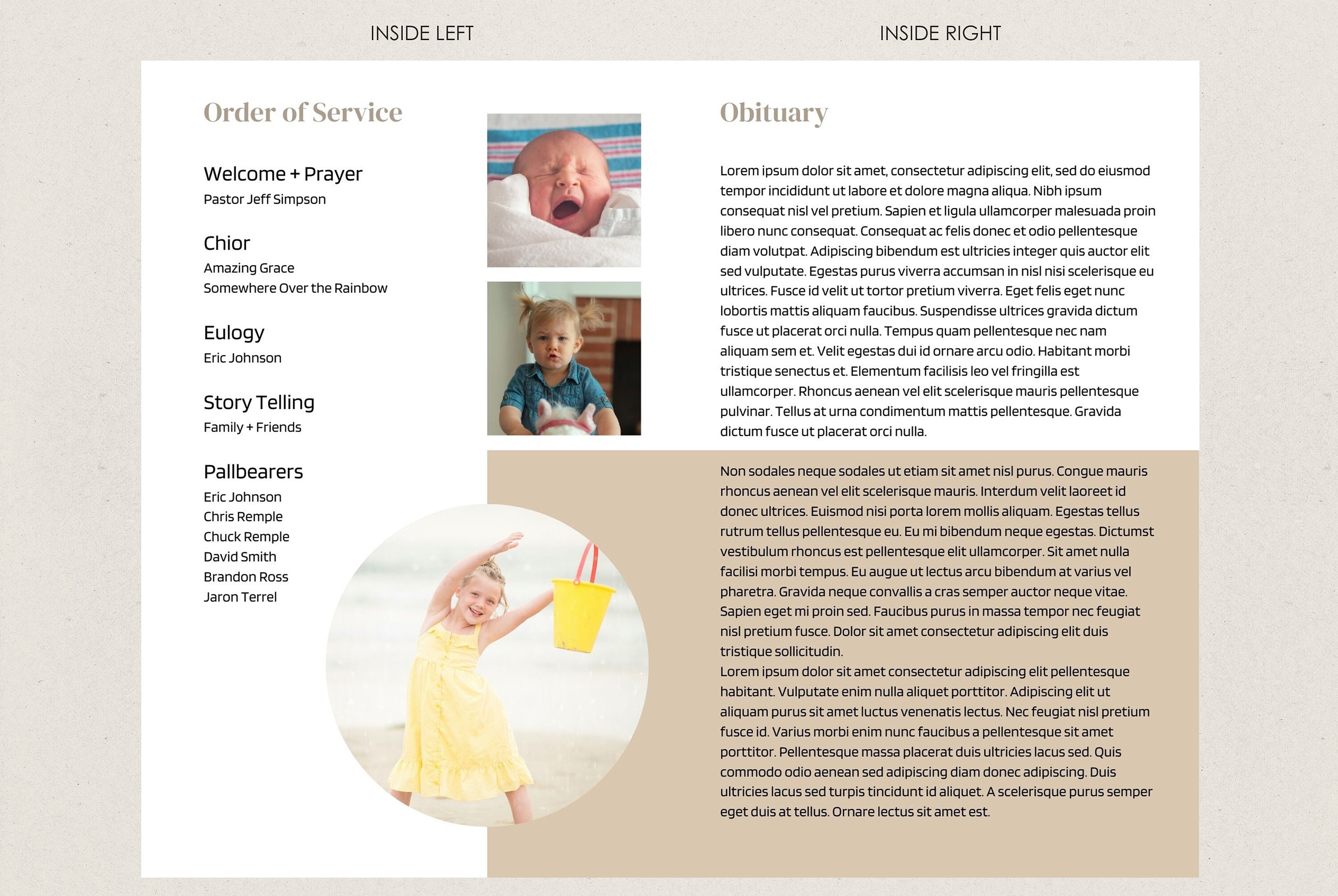 Neutral Celebration of Life Template Program Funeral Printable Children ...