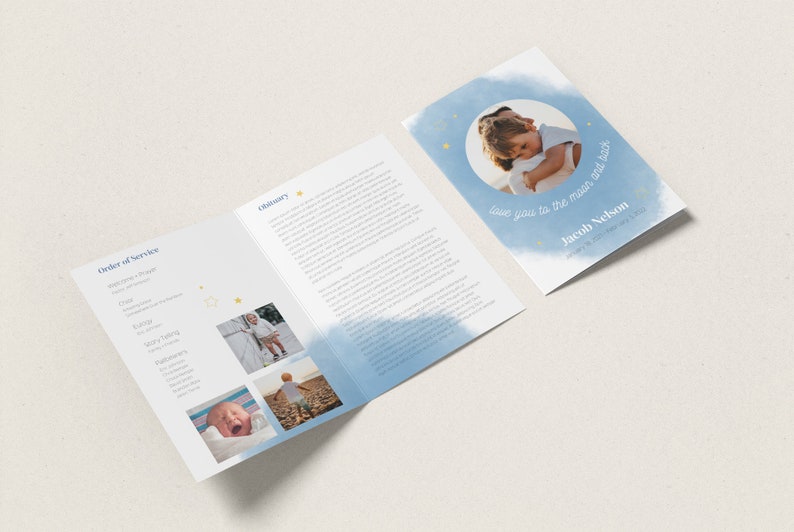 Moon & Stars Celebration of Life | Boy + Girl Template | Child Memorial ...