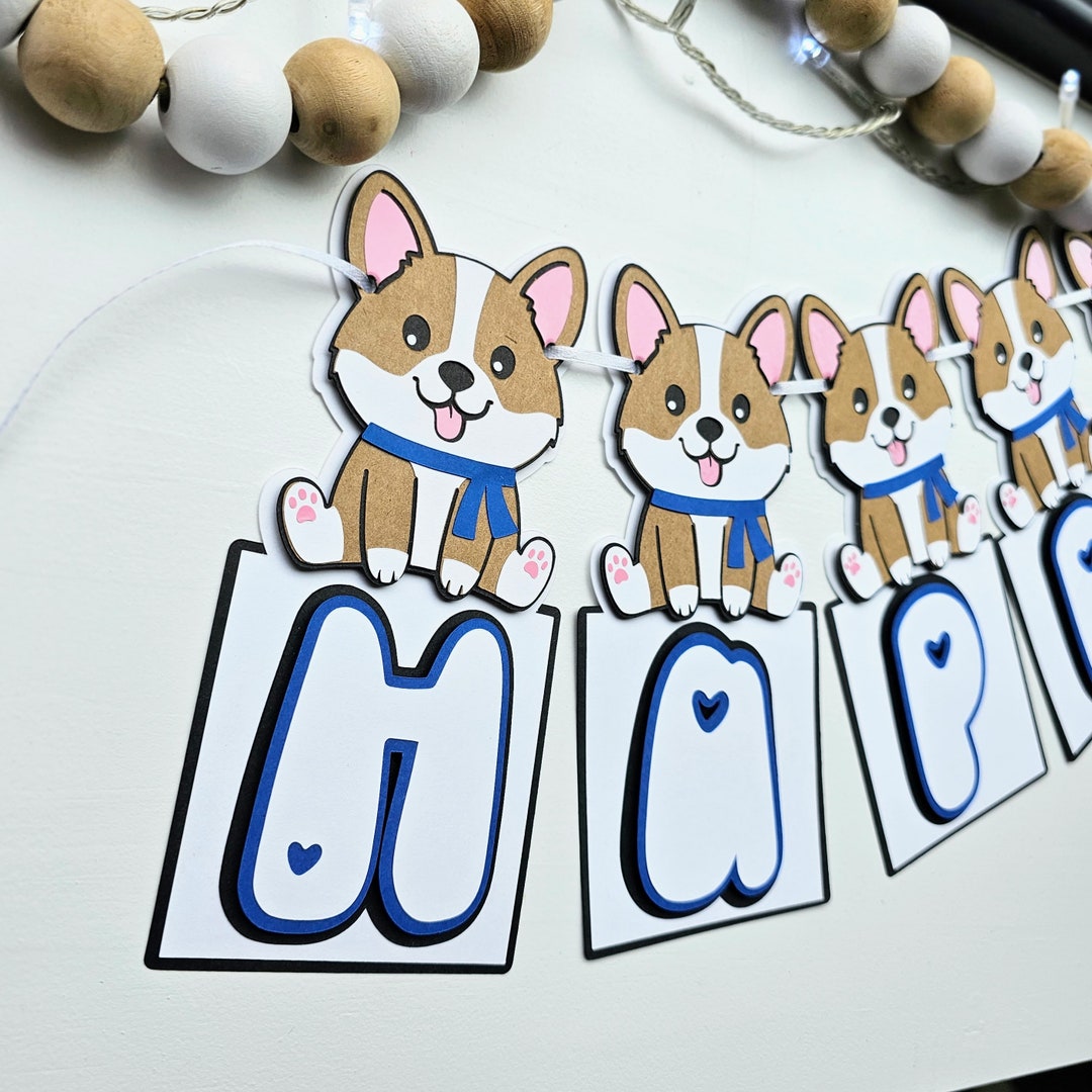 Puppy Birthday Banner for Dog Theme Party |corgi Dog Banner | Kid's ...