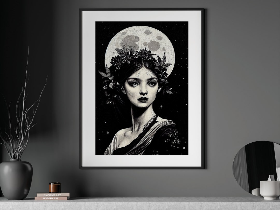 Moon Wanderer Gothic Art Print Moon Print Dark Academia Victorian Ink ...