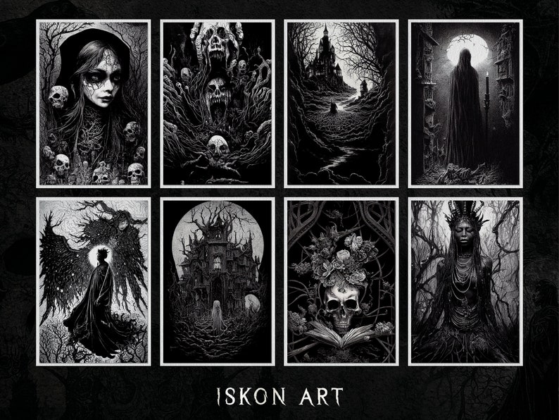Set of 8 Dark Gothic Drawings Dark Academia Decor Printable Gallery ...