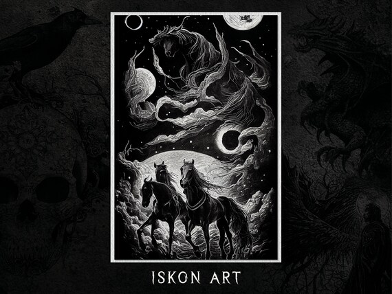 Dark Horses Gothic Art Print Dark Surrealism Victorian - Etsy