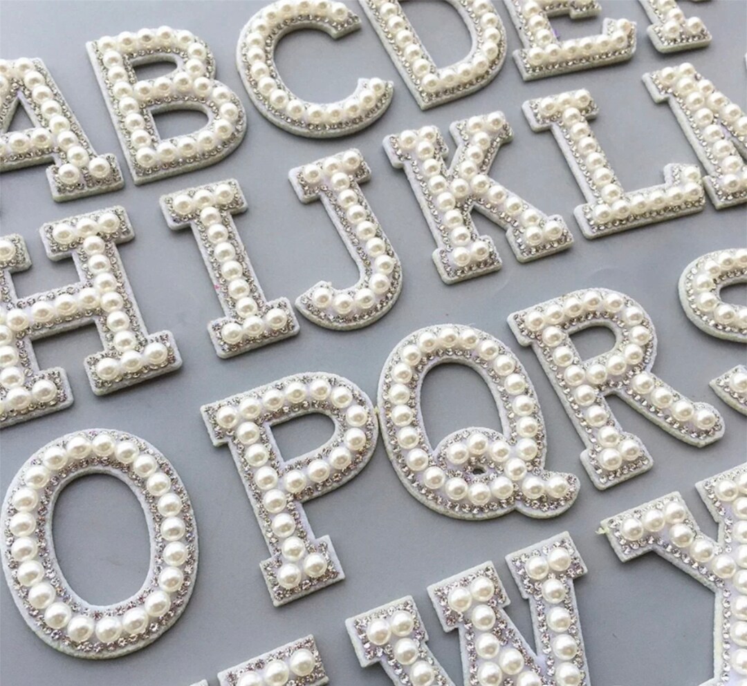 White Pearl and Rhinestone Letter Patches | Iron on | A-Z Letters - Etsy