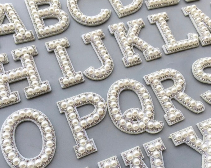 Macaron Candy Color Beaded Letter Iron on Patch Sew Alphabet A-Z Pearl ...