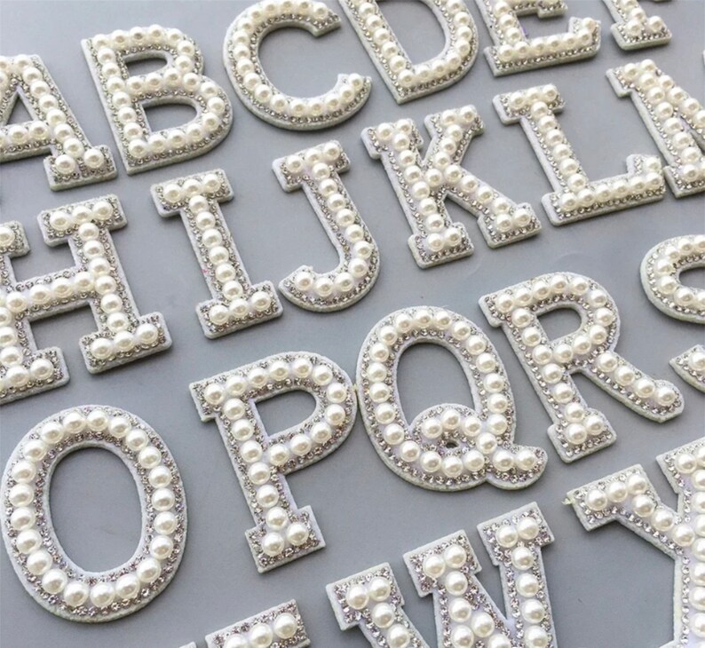 White Pearl and Rhinestone Letter Patches Iron on A-Z - Etsy