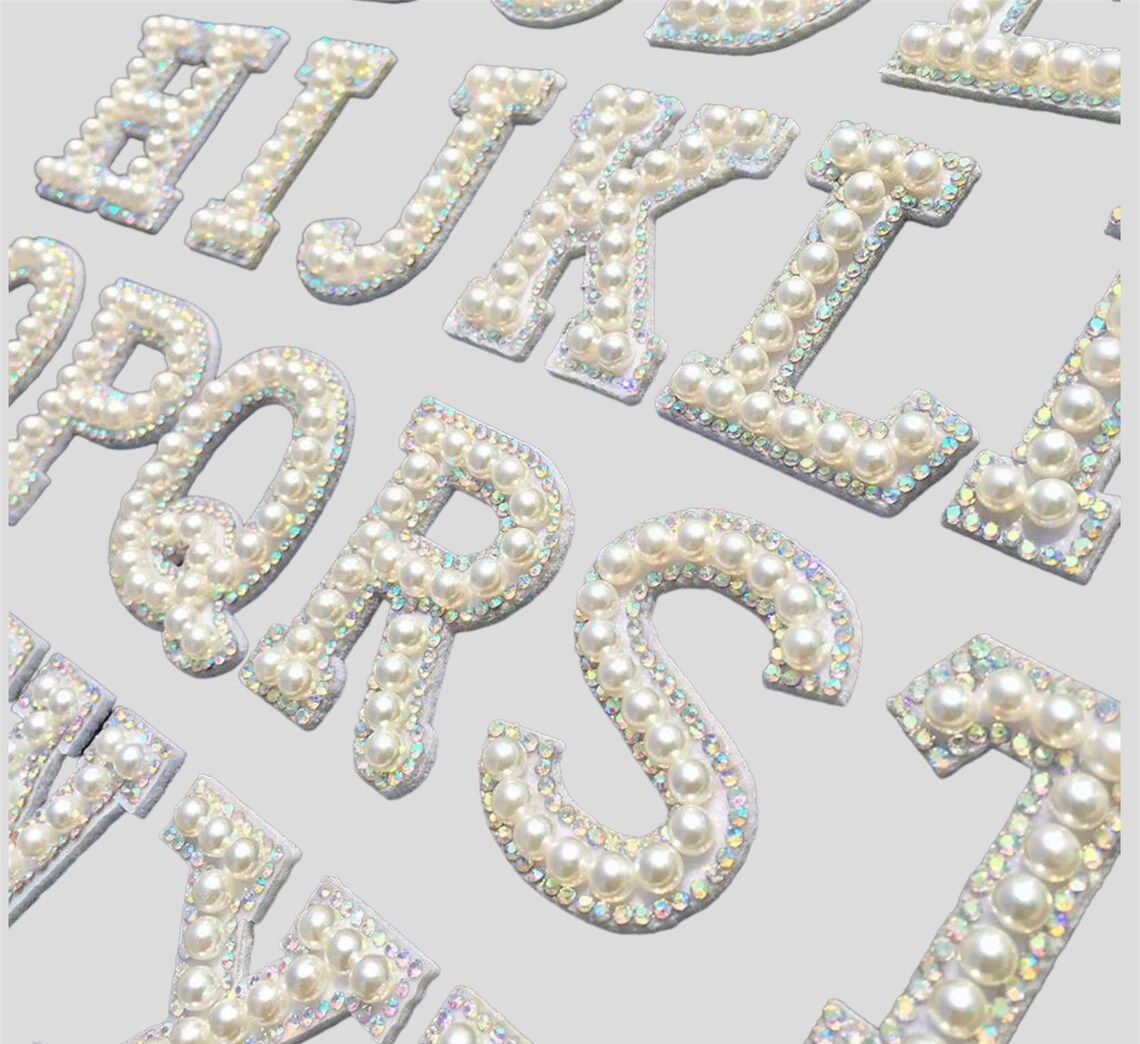 White Pearl and Rhinestone Letter Patches Iron on A-Z - Etsy
