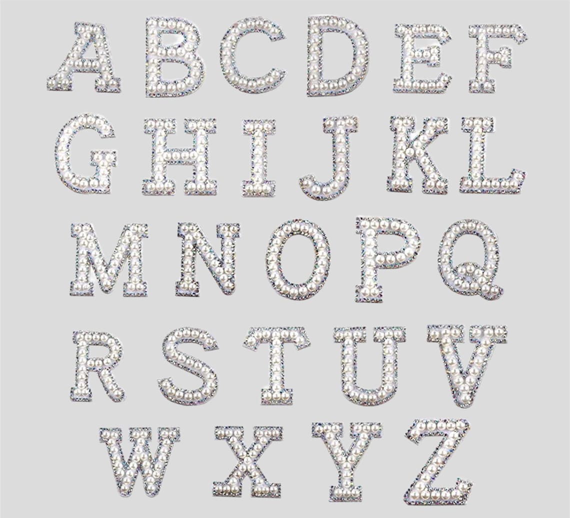White Pearl and Rhinestone Letter Patches Iron on A-Z - Etsy