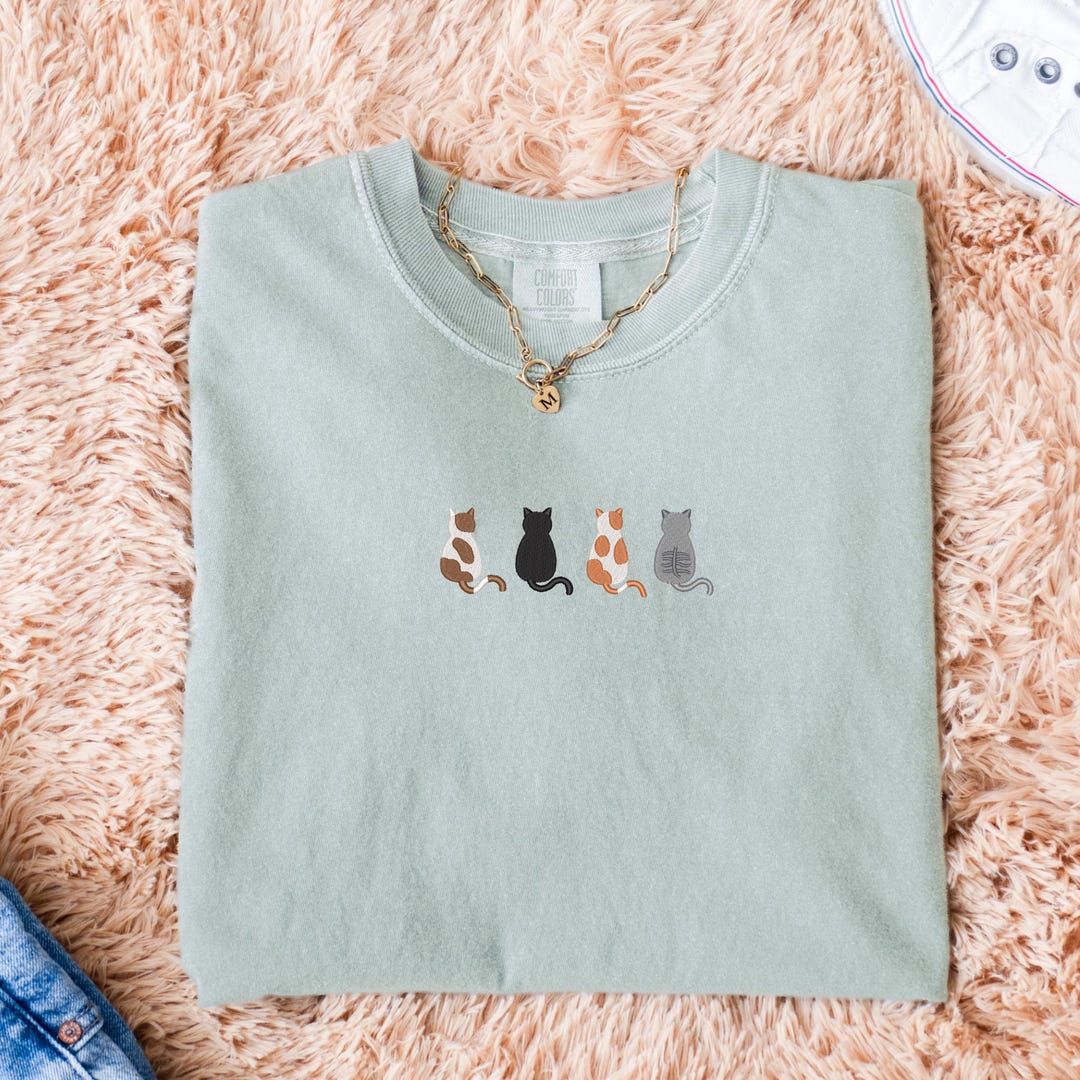 Embroidered Cat T-shirt: Minimalist Kitty Design, Cat Lover Gift - Etsy