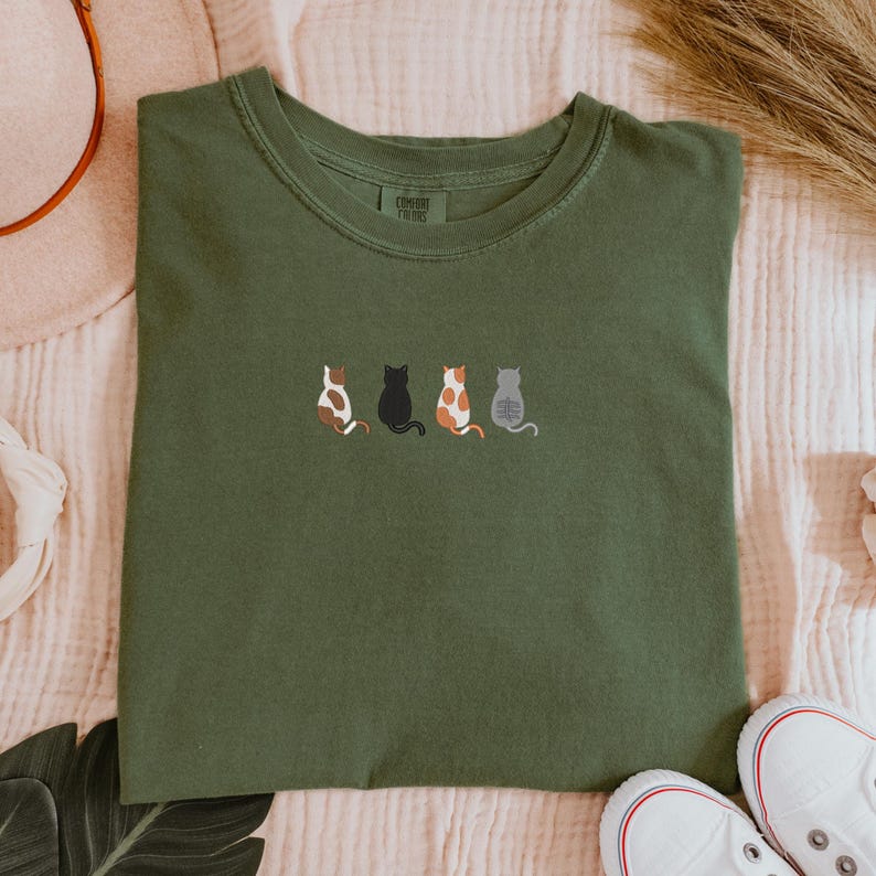 Embroidered Cat T-shirt: Minimalist Kitty Design, Cat Lover Gift - Etsy
