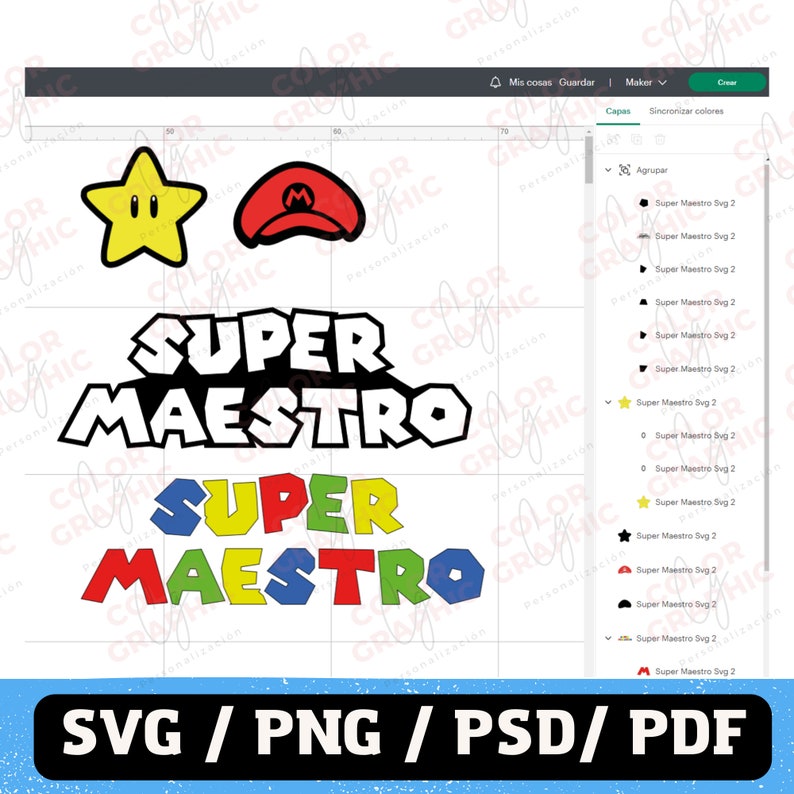Diseño Super maestro estrella y gorro SVG estilo super mario, Super ...