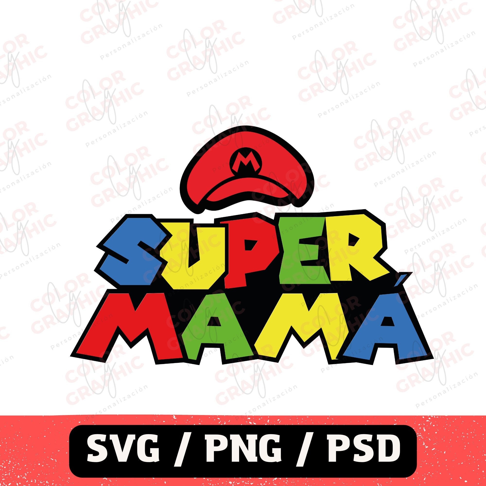 Diseño Super mamá gorro SVG estilo super mario, Super Mama Svg, Mama ...