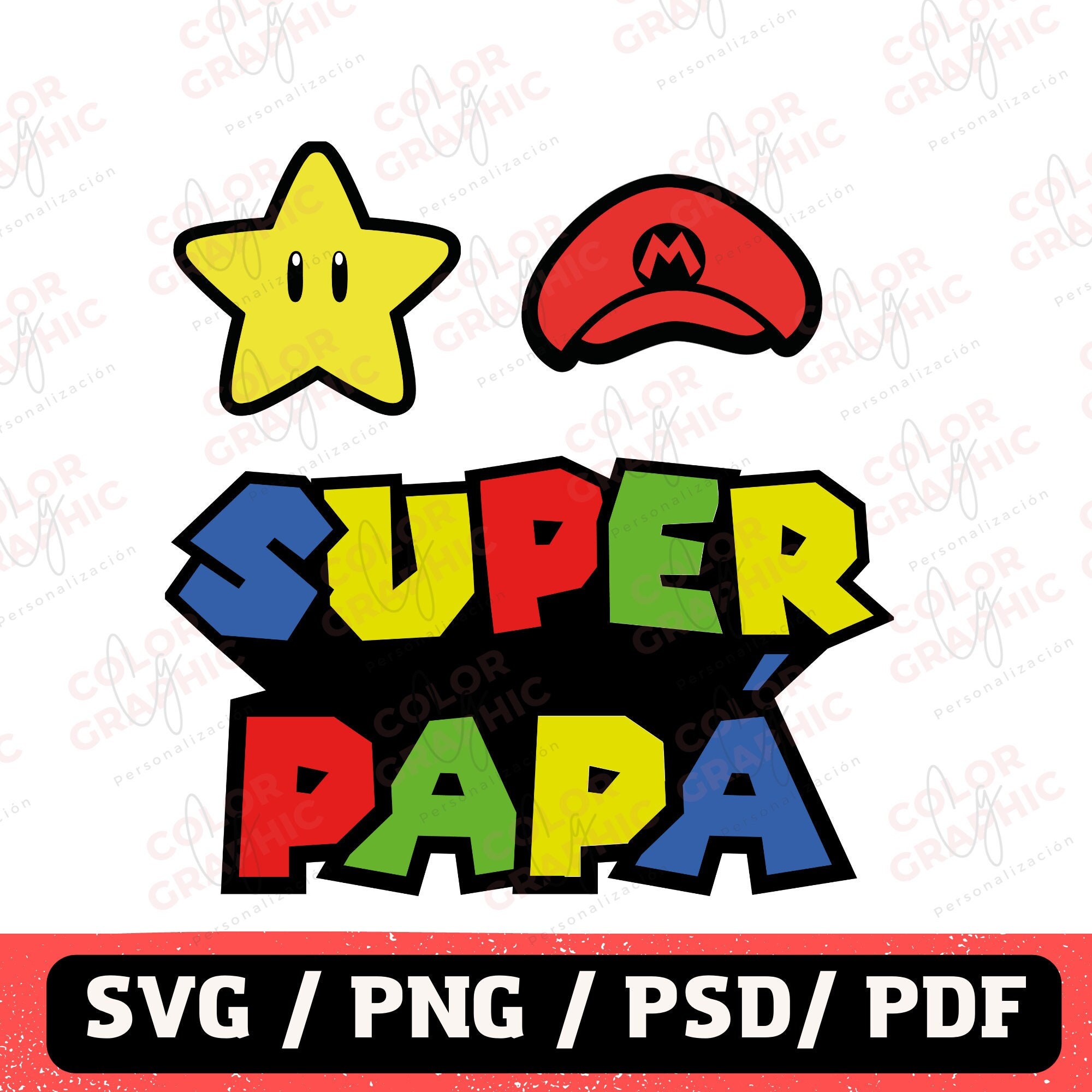 Diseño Super Papá SVG estilo super mario, Super papa Svg, papá Svg ...
