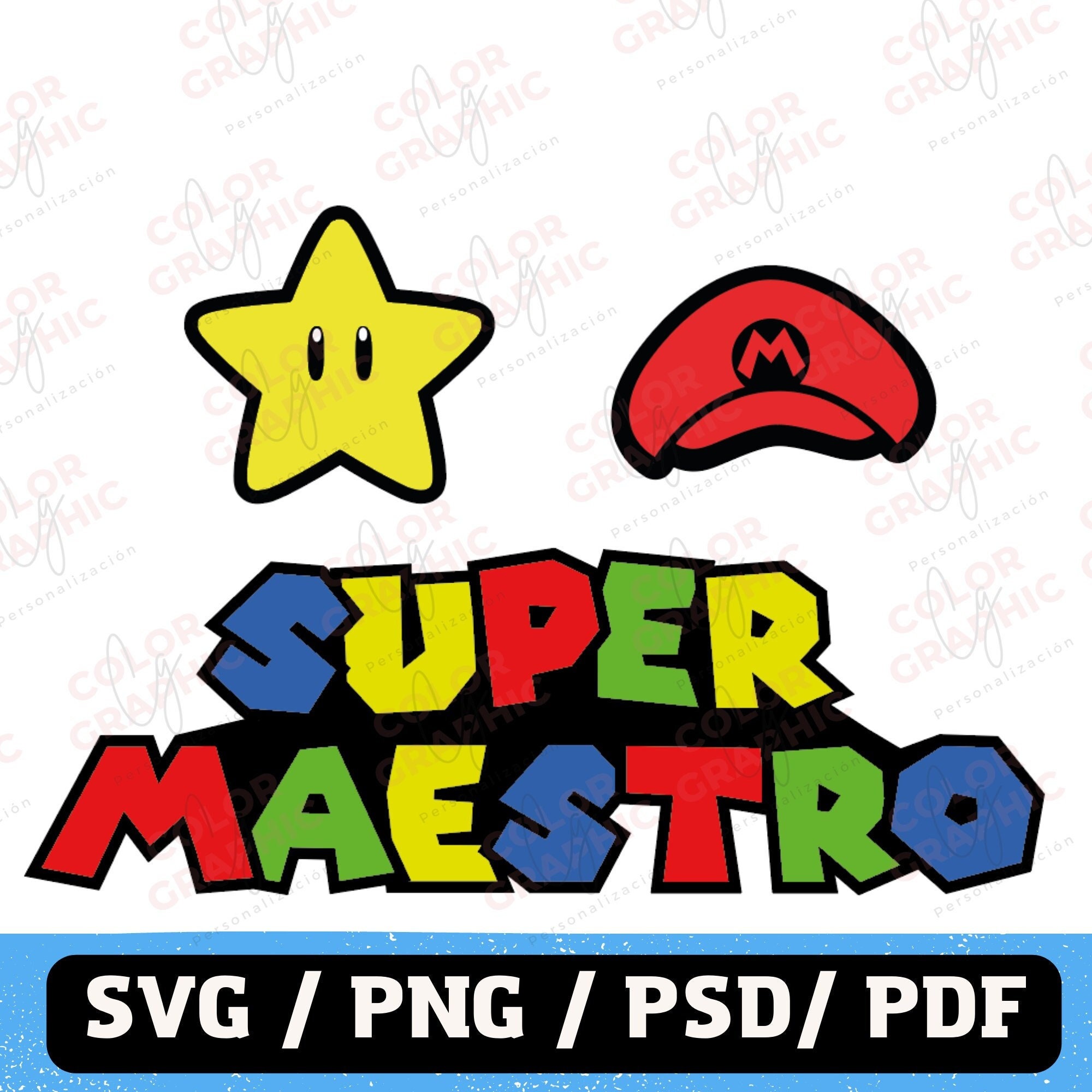 Diseño Super maestro estrella y gorro SVG estilo super mario, Super Maestro Svg, maestra Svg ...