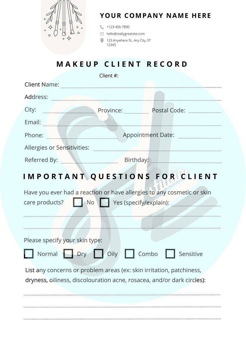 EDITABLE Makeup Client Record, Makeup Artist Face Chart, Makeup Artist ...