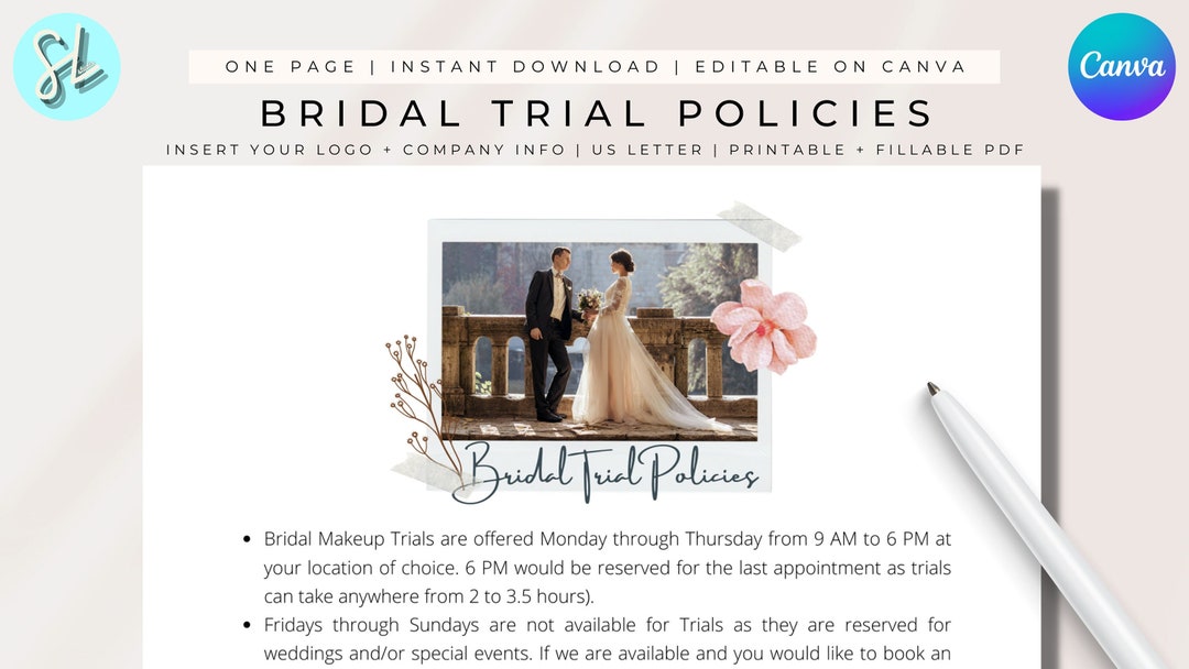 EDITABLE Bridal Makeup Contract Template, Bridal Trial Policies ...