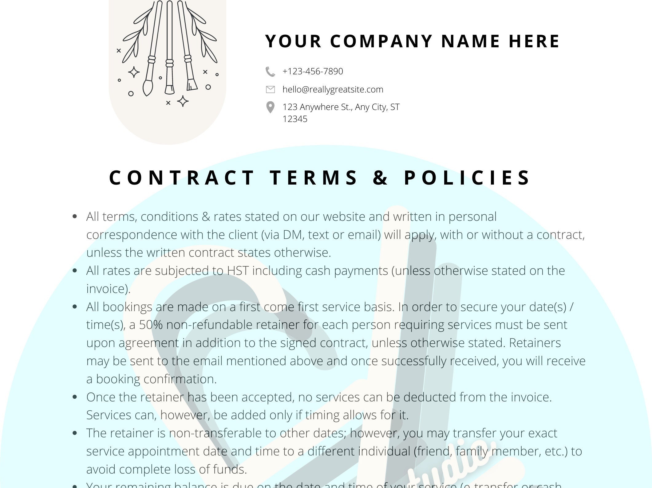 EDITABLE Makeup Client Contract and Policies Template, Freelance Makeup ...