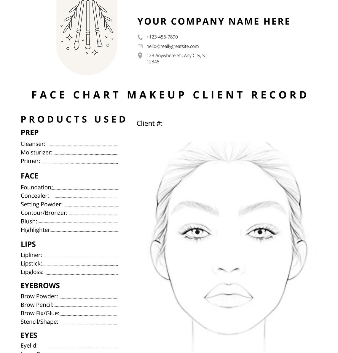 EDITABLE Face Chart Makeup Client Records, Makeup Artist Face Charts ...
