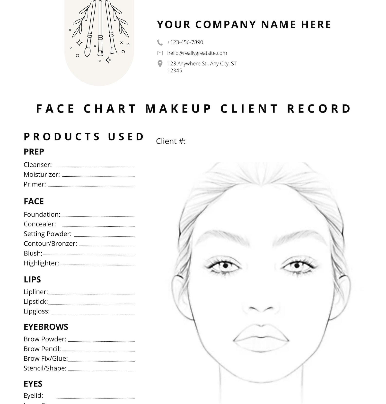 EDITABLE Face Chart Makeup Client Records, Makeup Artist Face Charts ...
