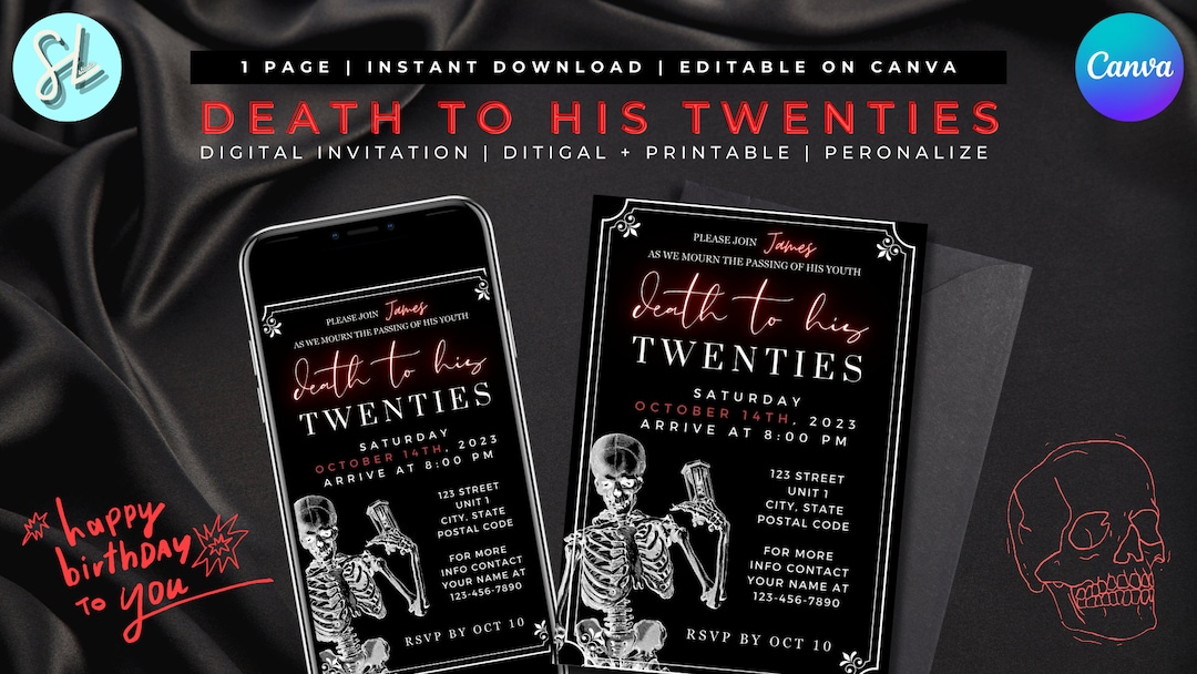EDITABLE Death to Your Twenties Party Invite, RIP to My 20s, Death to ...