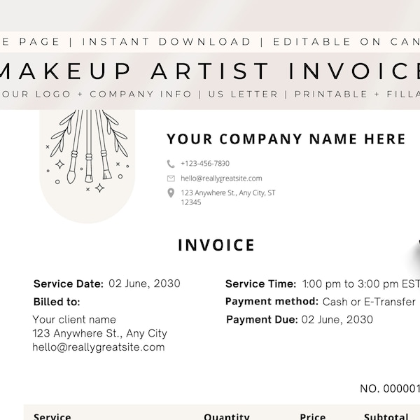 Makeup Artist Invoice Template - Etsy