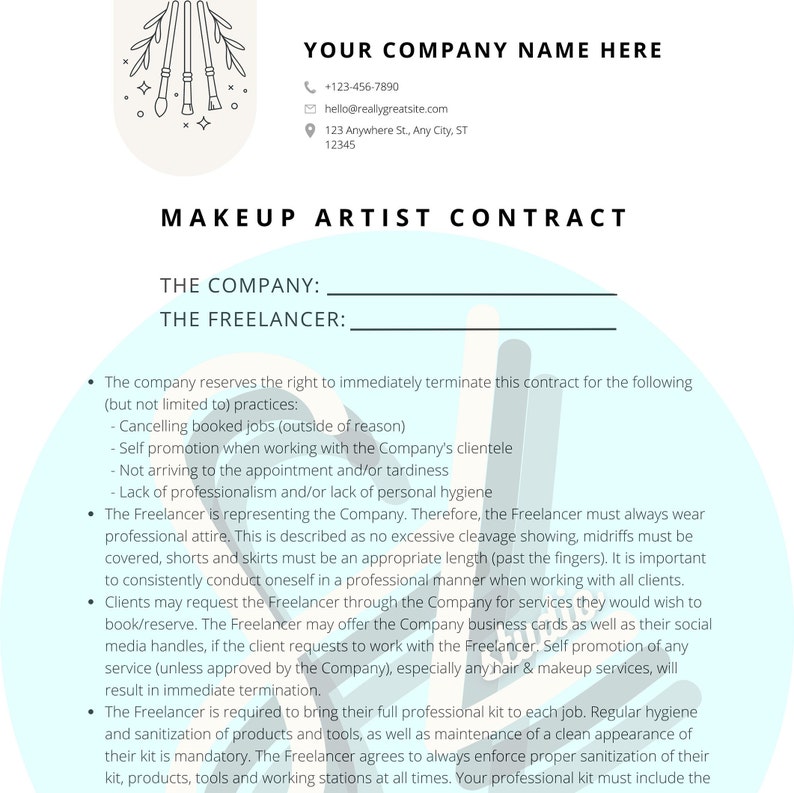 EDITABLE 2023 Makeup Artist Contract, Subcontract Makeup Artists ...