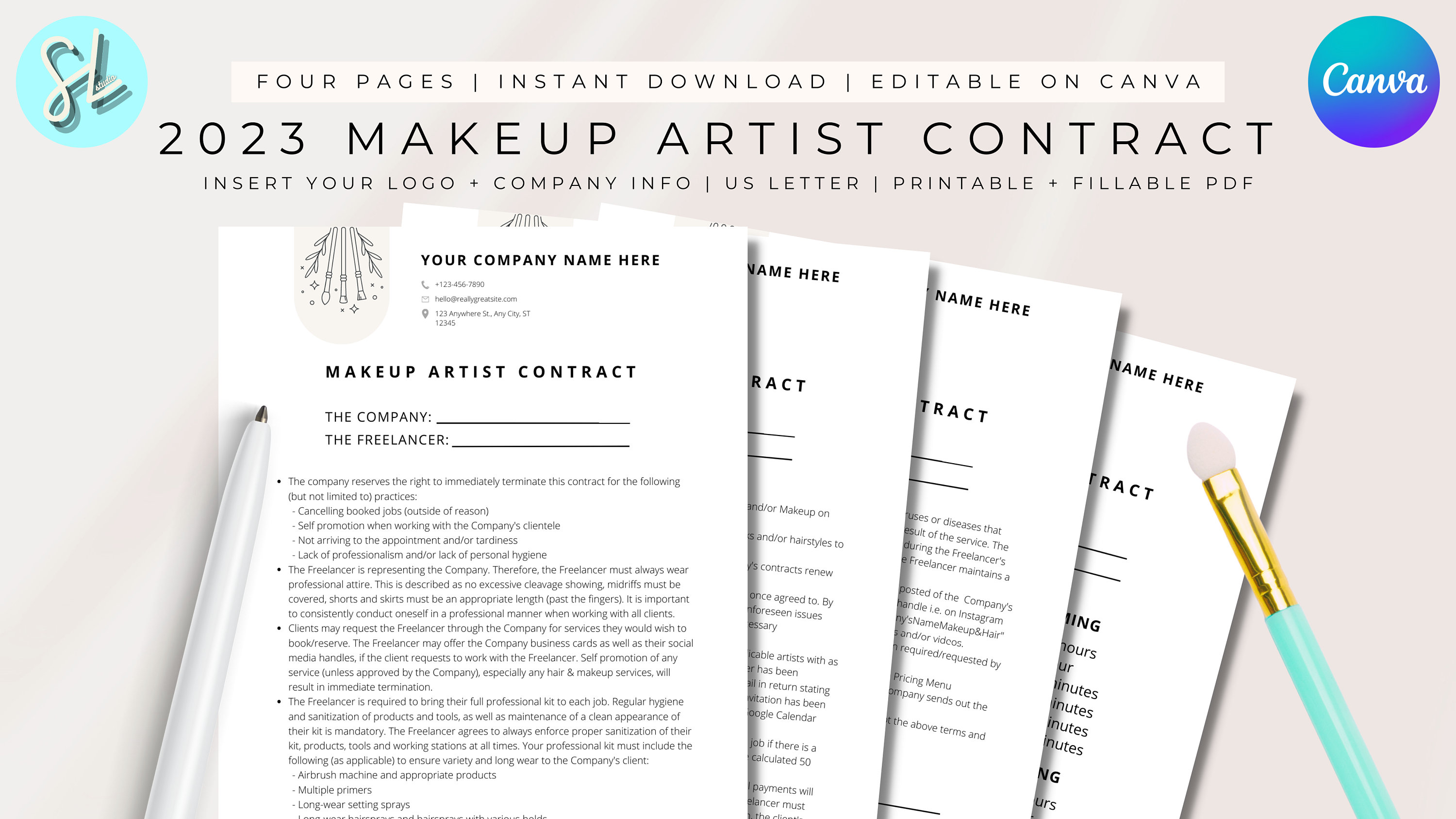 EDITABLE 2023 Makeup Artist Contract, Subcontract Makeup Artists ...