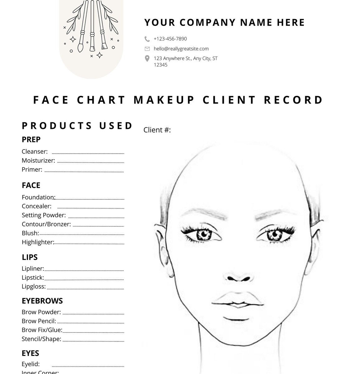 EDITABLE Face Chart Makeup Client Records, Makeup Artist Face Charts ...