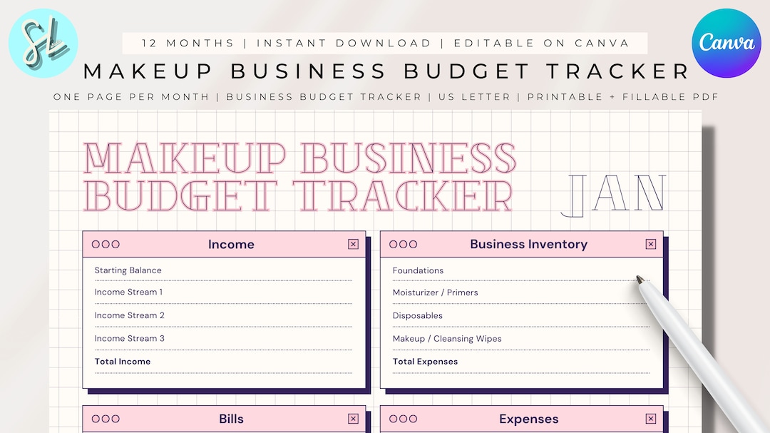 EDITABLE Monthly Makeup Business Budget Tracker, Makeup Business ...